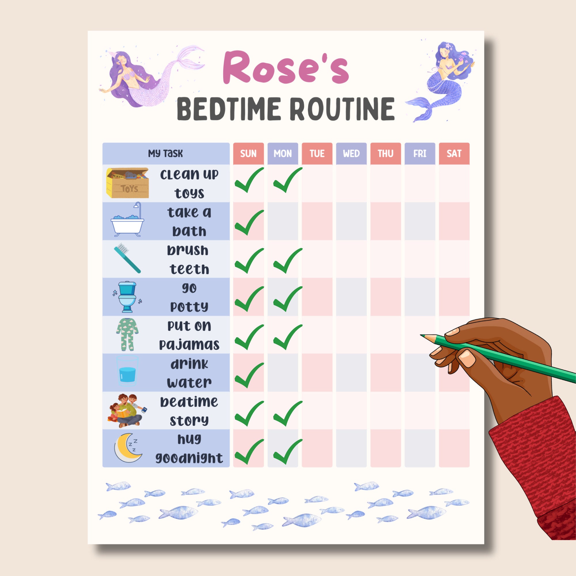 Editable Mermaid Toddler Bedtime Routine Checklist, Visual Routine ...