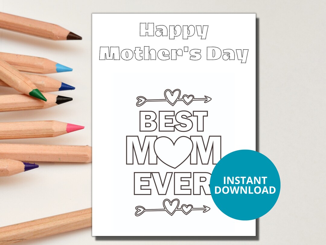Printable Coloring Happy Mother's Day Card, Gift From Kids, Cute Card ...