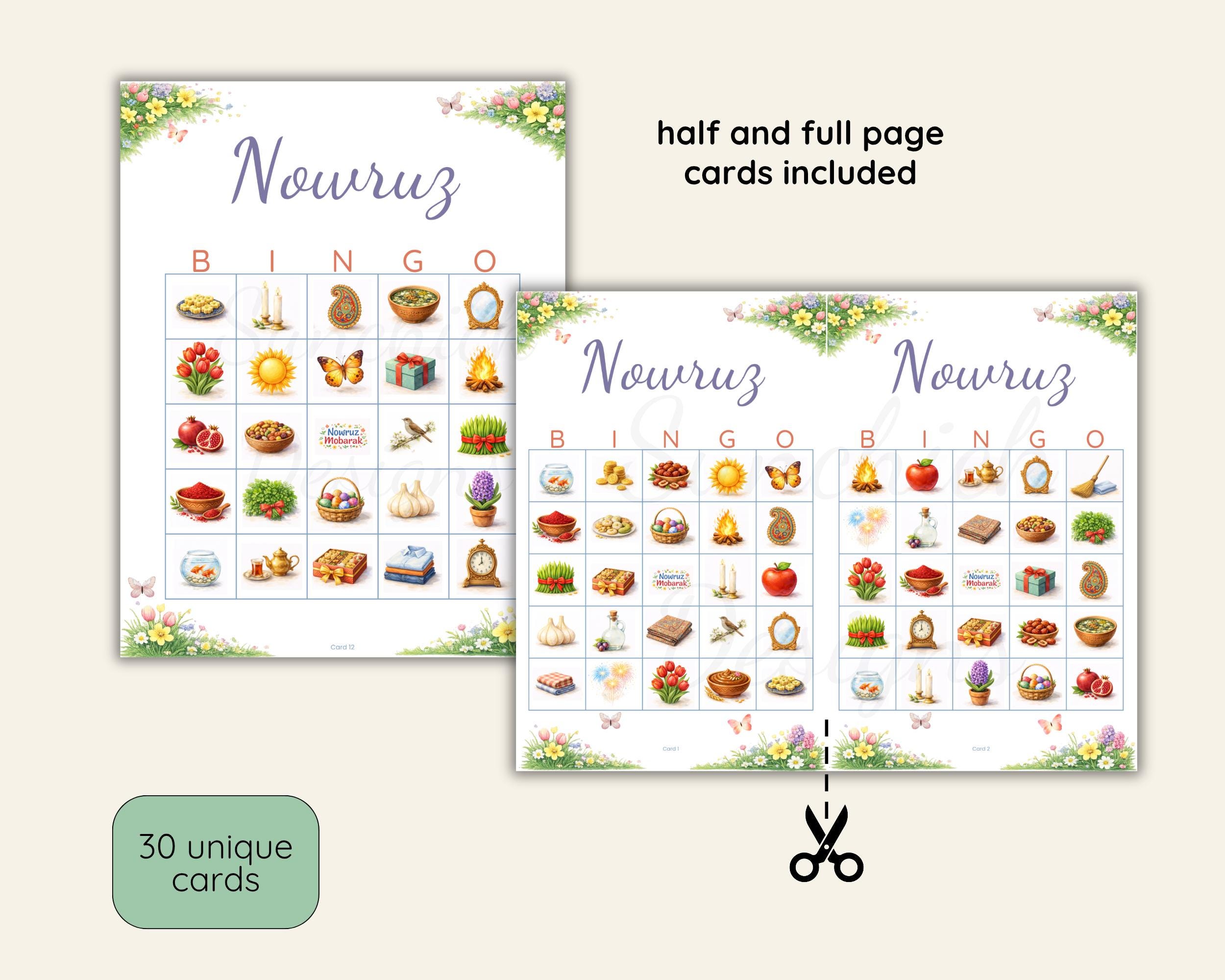 Nowruz Bingo Game | 30 Unique Printable Cards | Persian New Year Party ...