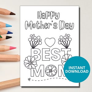 Printable Mother's Day Coloring Card, Gift From Kids, Diy Card - Etsy