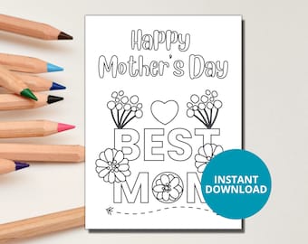 Mother's Day Coloring Card Printable Kids Coloring DIY Card Digital ...
