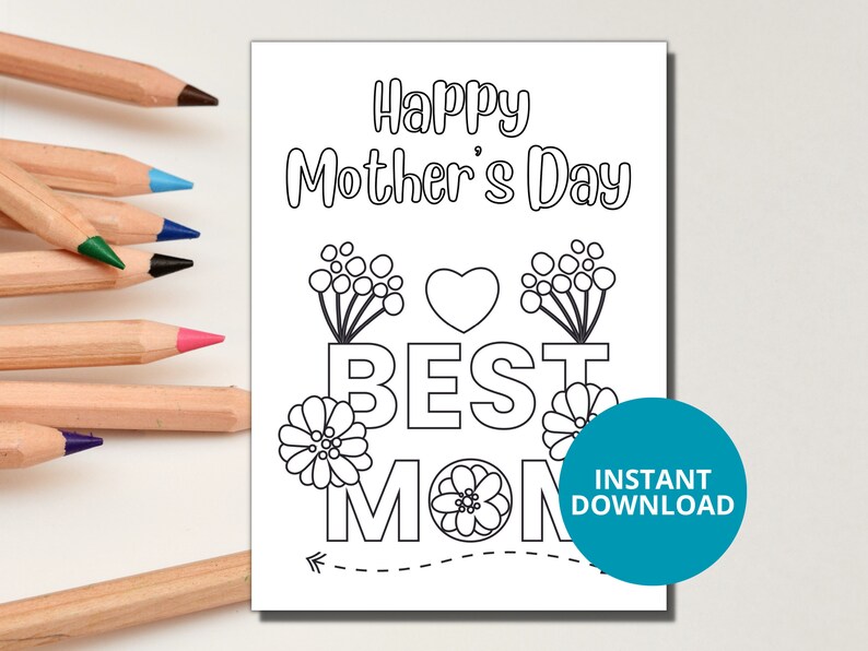 Printable Mother's Day Coloring Card, Gift From Kids, Diy Card - Etsy
