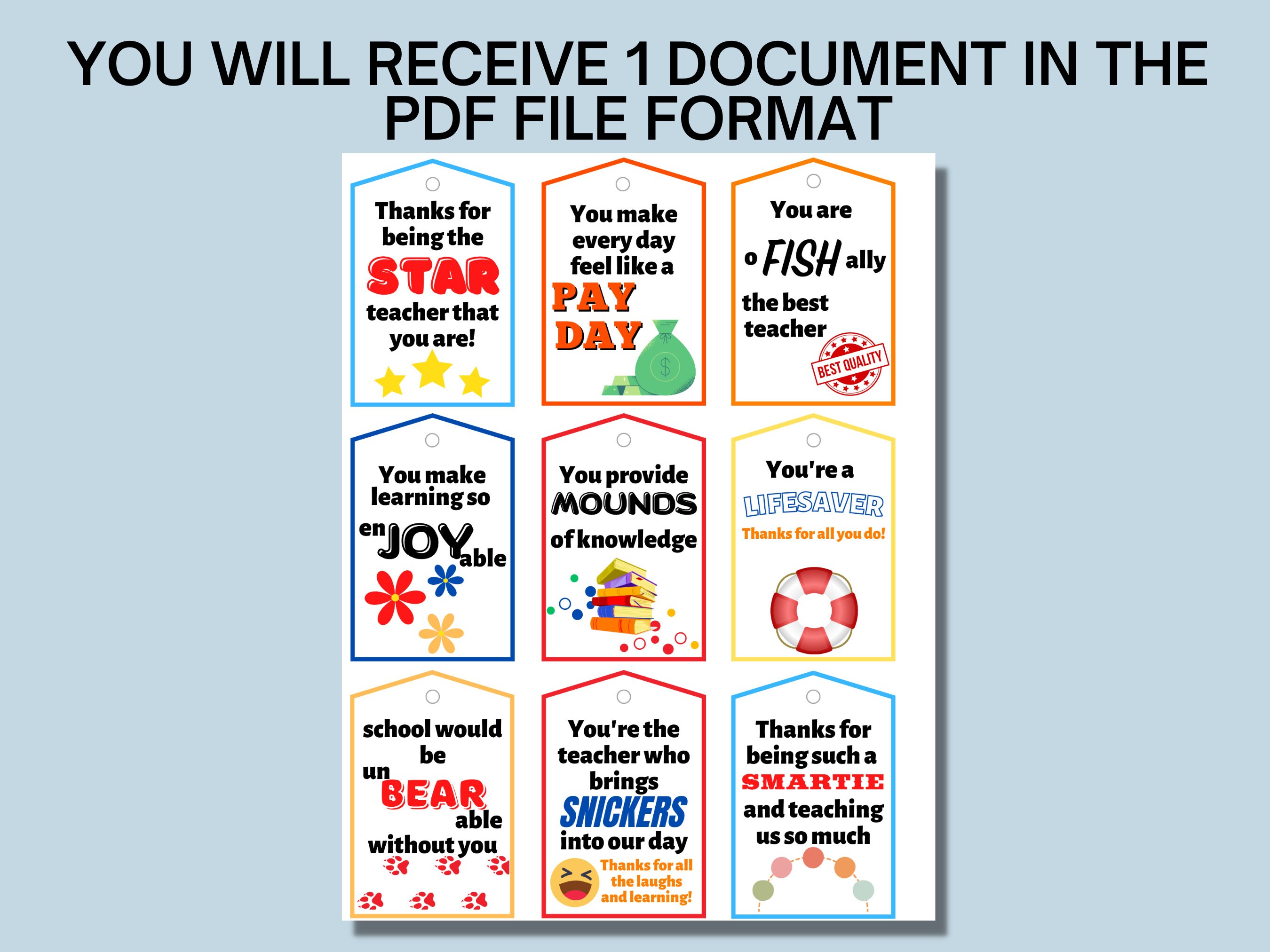 INSTANT DOWNLOAD, 18 Teacher Appreciation Candy Gift Tag, Teacher ...