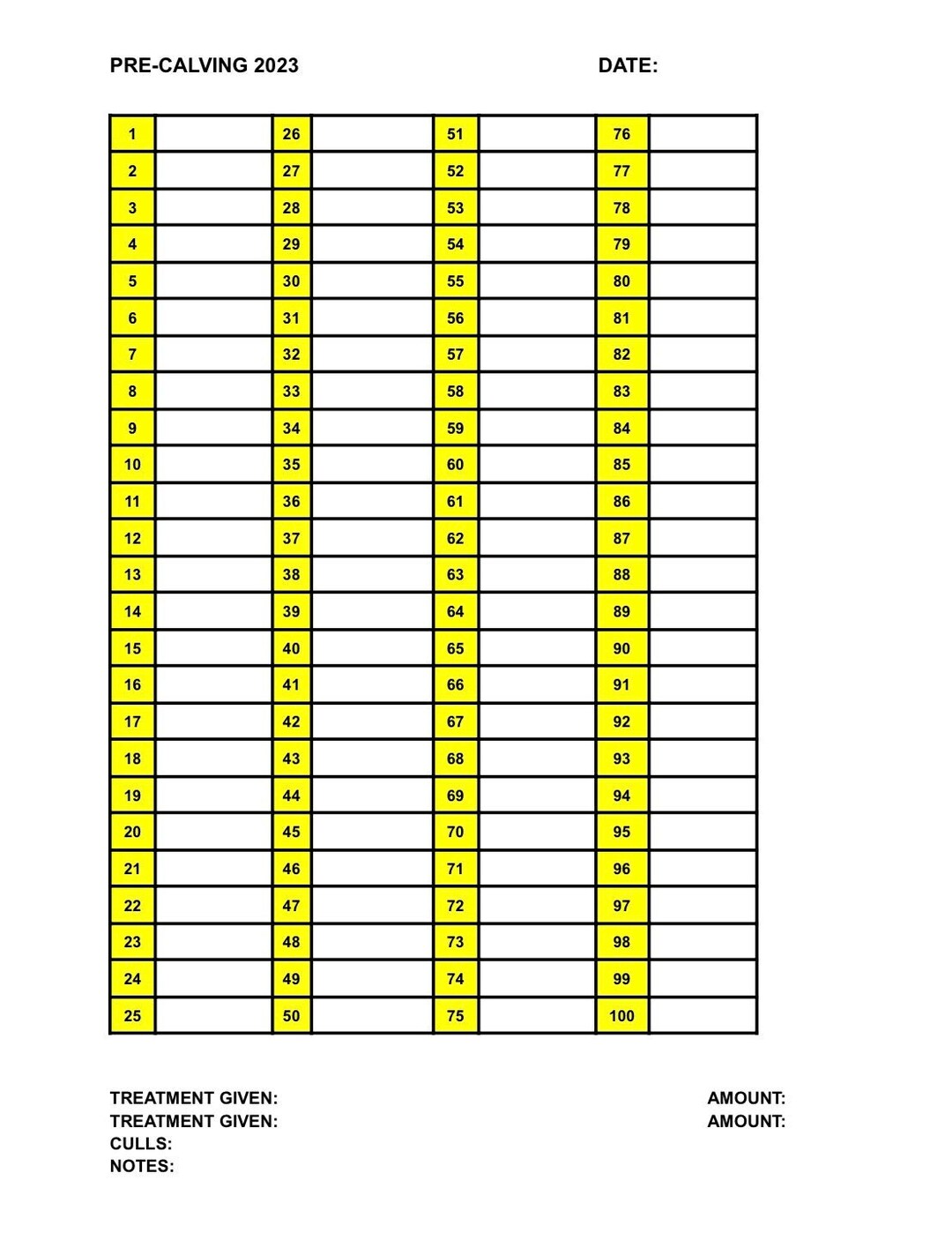 PRE-CALVING Record Sheet - Etsy