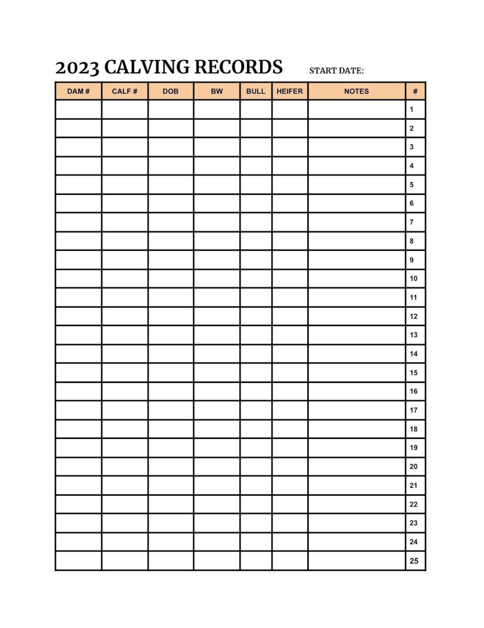 2023 CALVING RECORD SHEET - Etsy