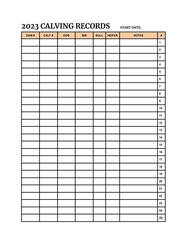 2023 CALVING RECORD SHEET - Etsy