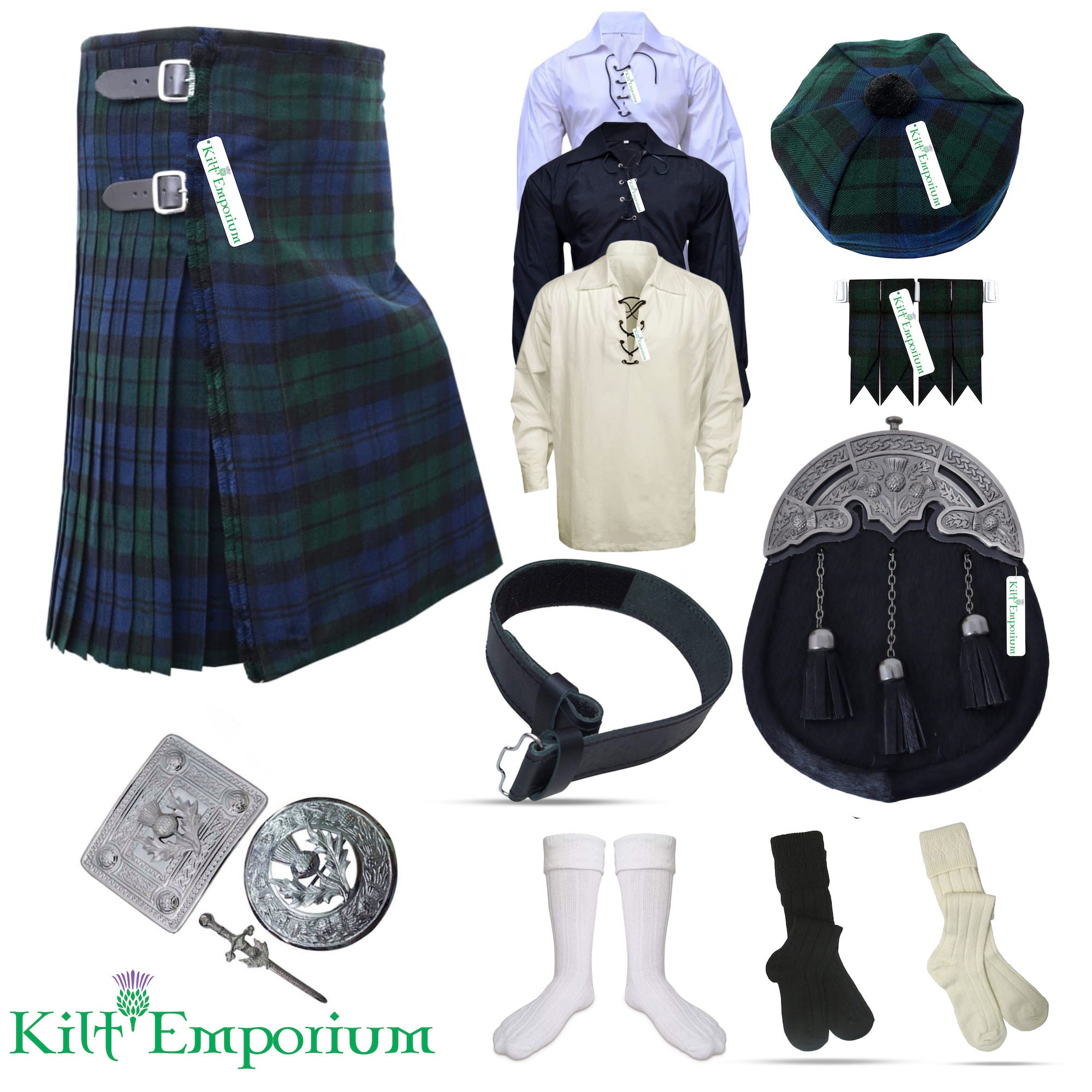 Scottish Mens Kilt Set Heavy Tartan Wool Plaid Traditional Style Kilts ...