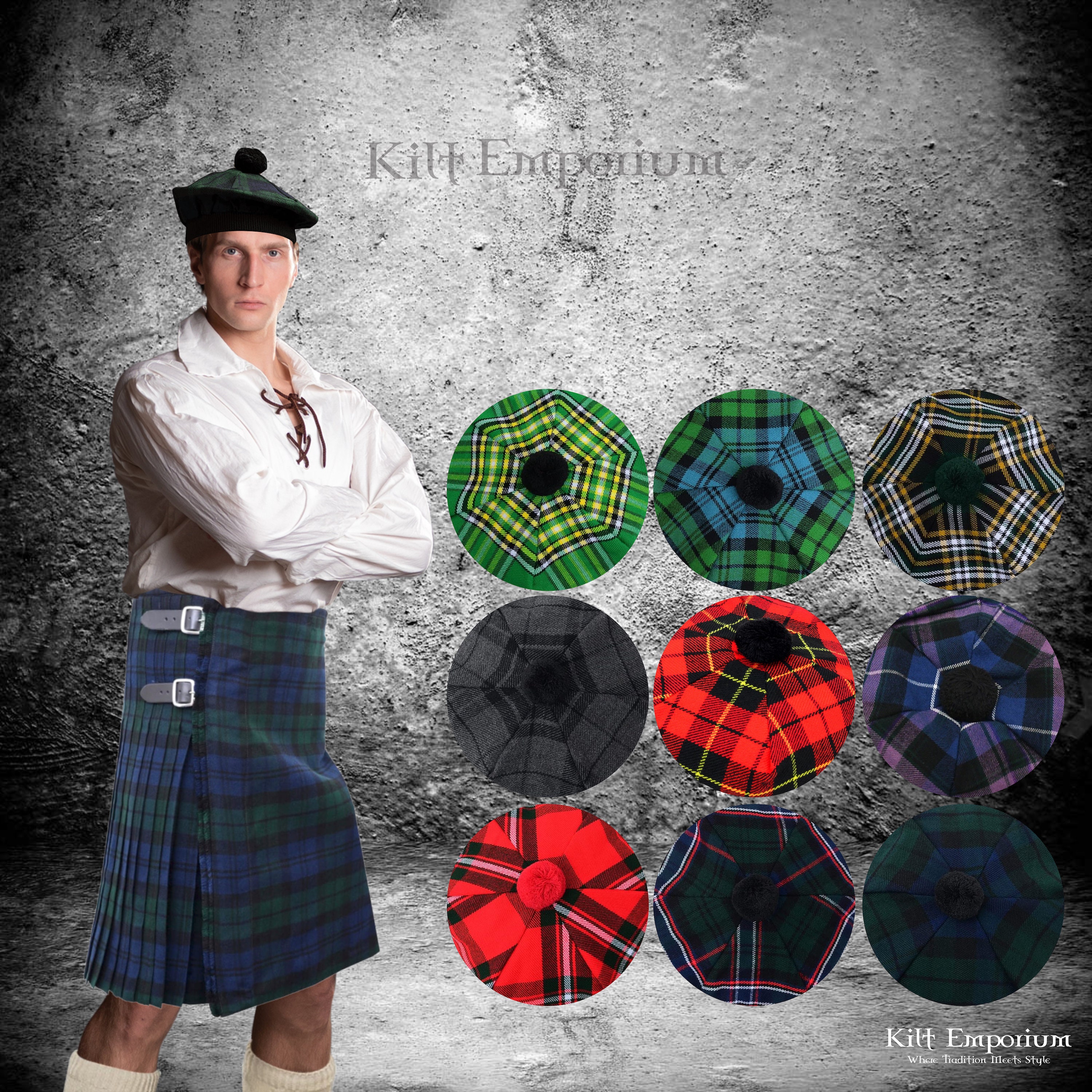 Kilt Emporium Fraser Weathered Tartan Tam Hat Traditional Tam O Shanter ...