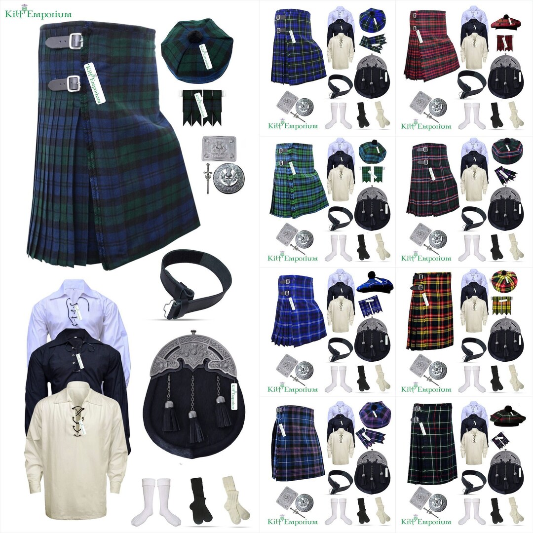 Scottish Mens Kilt Set Heavy Tartan Wool Plaid Traditional Style Kilts ...