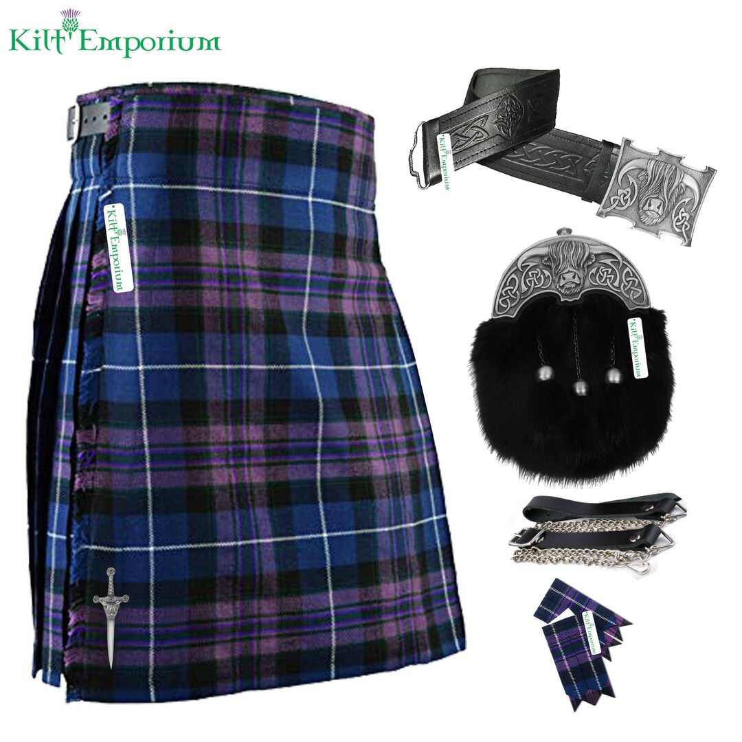 Pride of Scotland Tartan Kilt Set With Heilan Coo Sporran, Belt Buckle ...