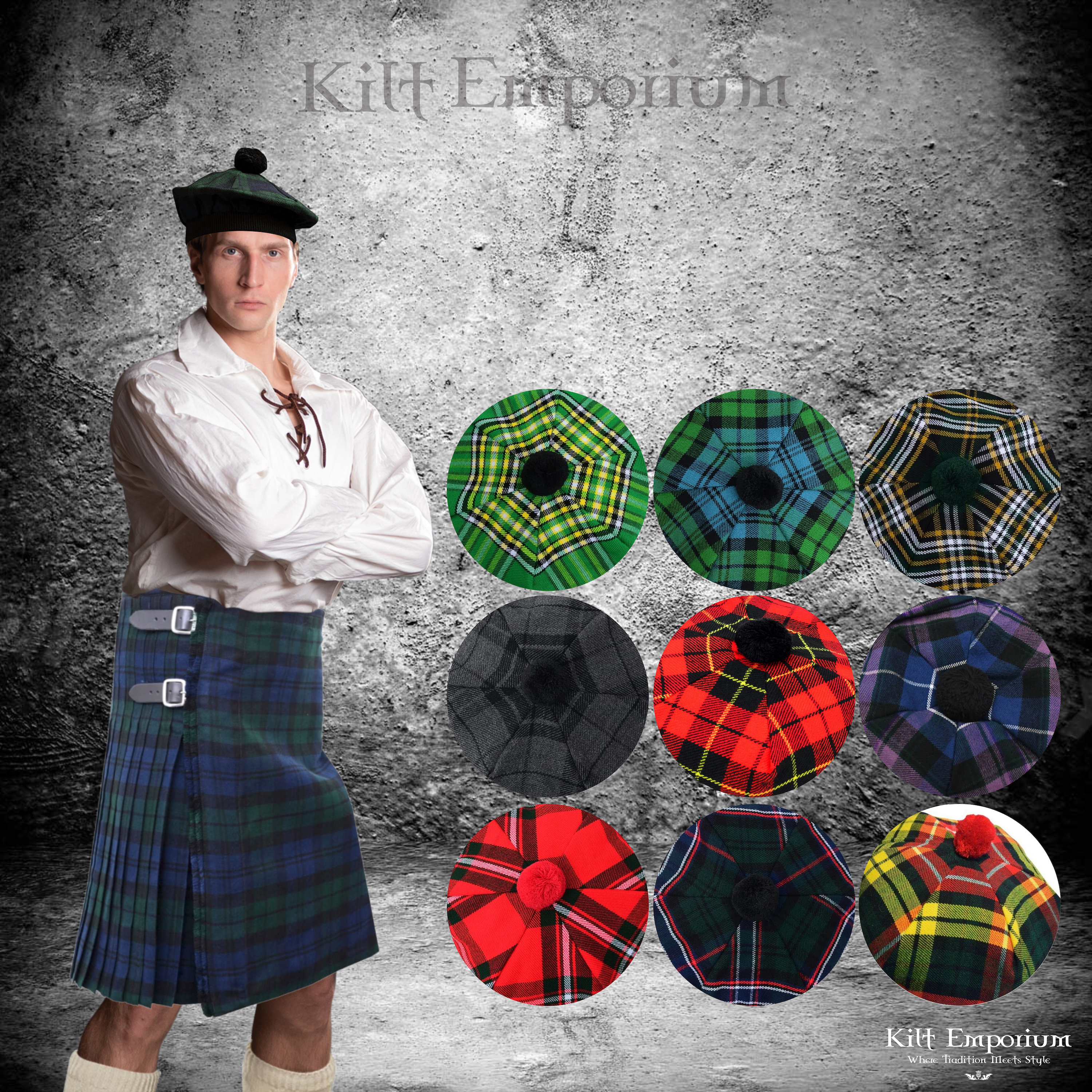 Kilt Emporium Ancient Campbell Tartan Tam Hat Traditional Tam O Shanter ...