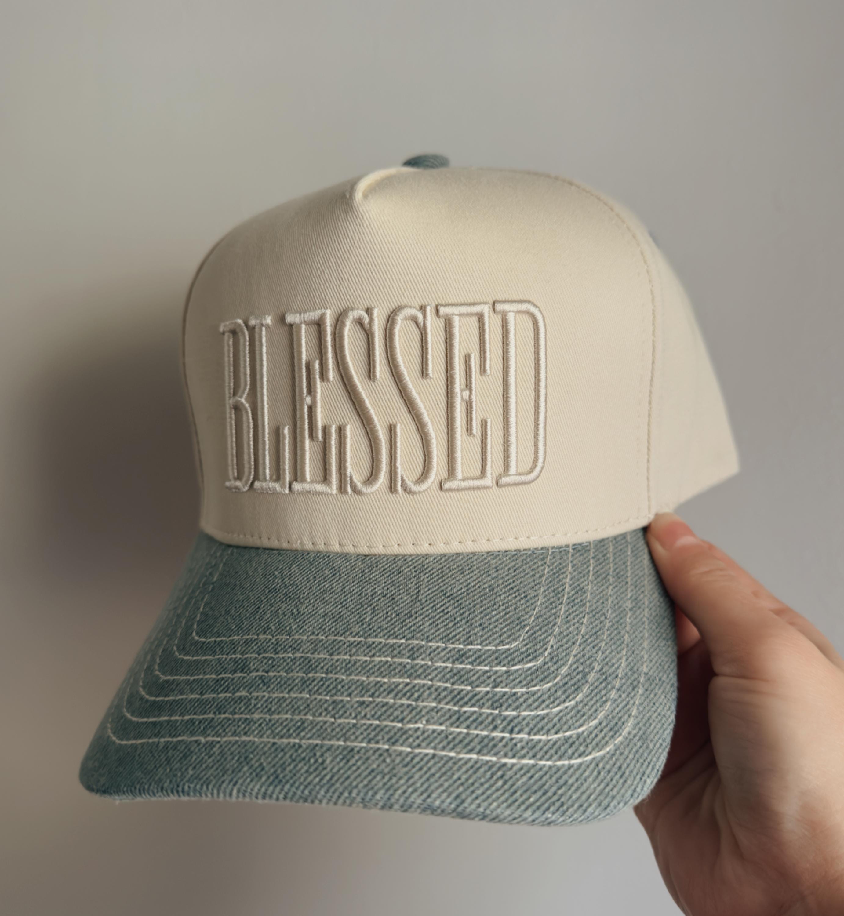 Blessed Trucker Hat | Vintage Style Canvas & Denim, Embroidered Faith ...