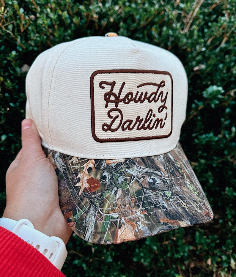Howdy Darlin Trucker Hat, Camo Trucker Hat, Howdy, Coastal Cowgirl, Embroidered Hat, Patch ...