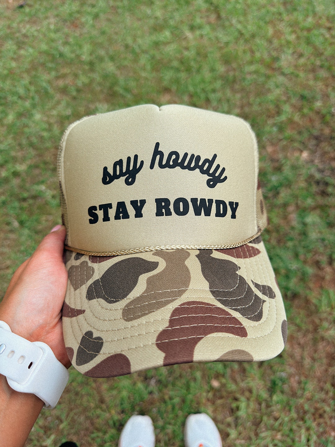 Say Howdy Stay Rowdy Camo Trucker Hats Women's Trucker Hats, Funny ...