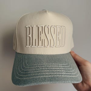 Blessed Trucker Hat | Vintage Style Canvas & Denim, Embroidered Faith ...
