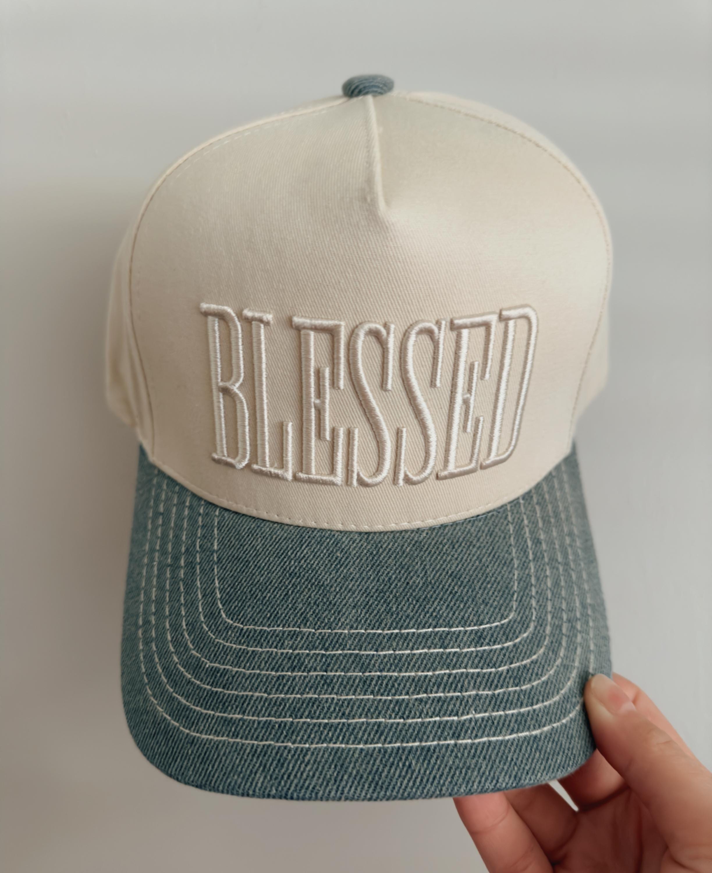 Blessed Trucker Hat | Vintage Style Canvas & Denim, Embroidered Faith ...