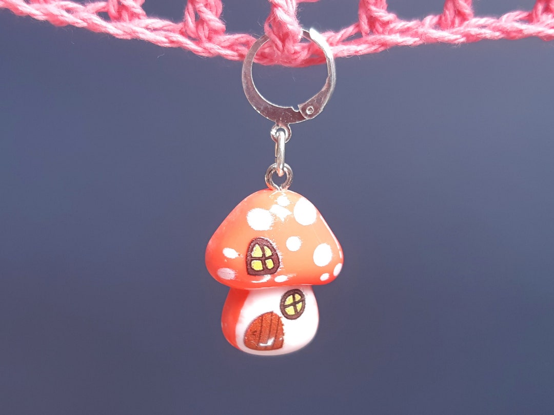 Cute Toadstool Cottage Kawaii Stitch Marker, Silver Plated Lever Back ...