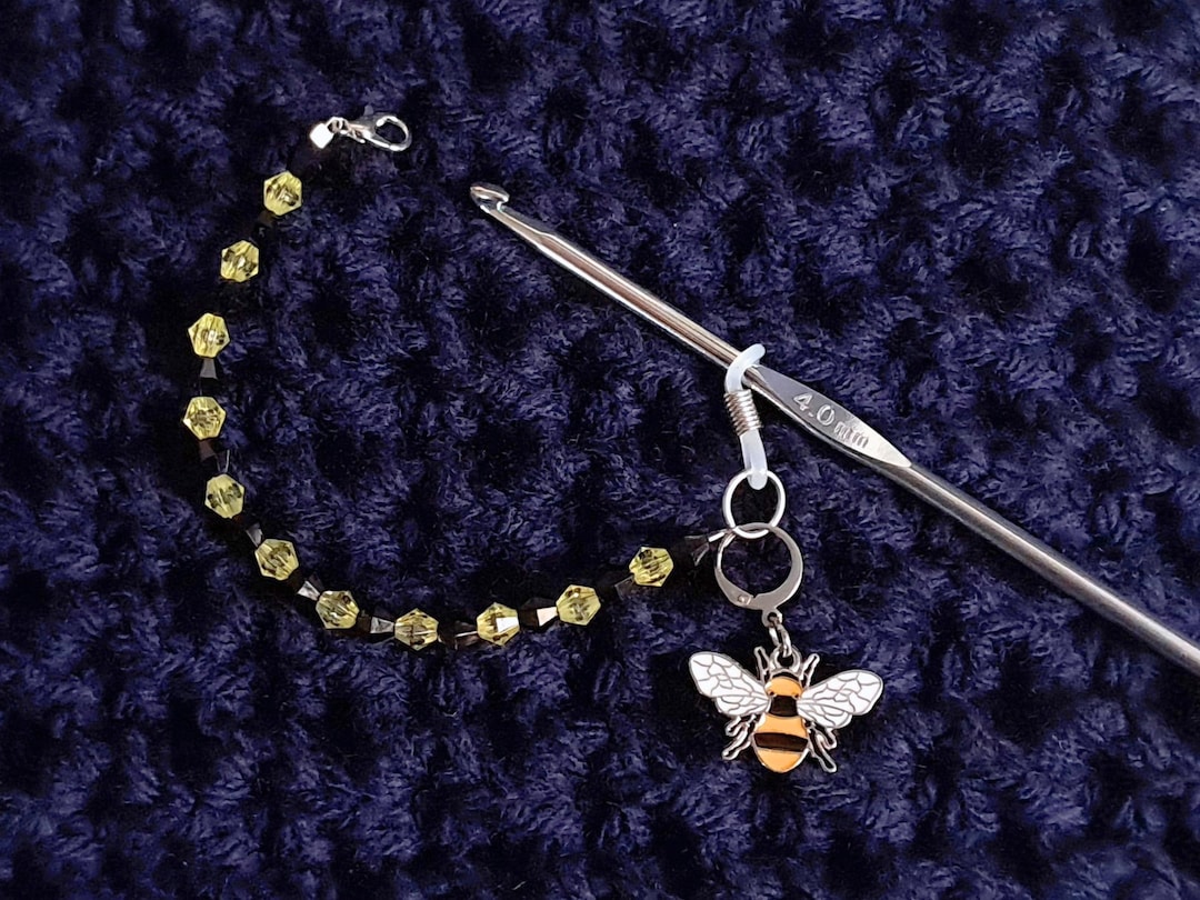 Bee Crochet Hook Keeper Stitch Marker Set, Adjustable Yellow and Black ...