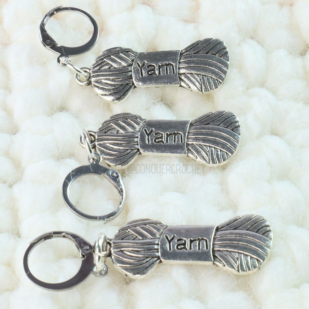 Yarn Ball Stitch Marker, Yarn Skein Lever Back Crochet Stitch Marker ...