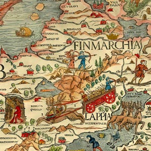 Vintage Scandinavian Sea Map Print | Olaus Magnus Carta Marina 1539 ...