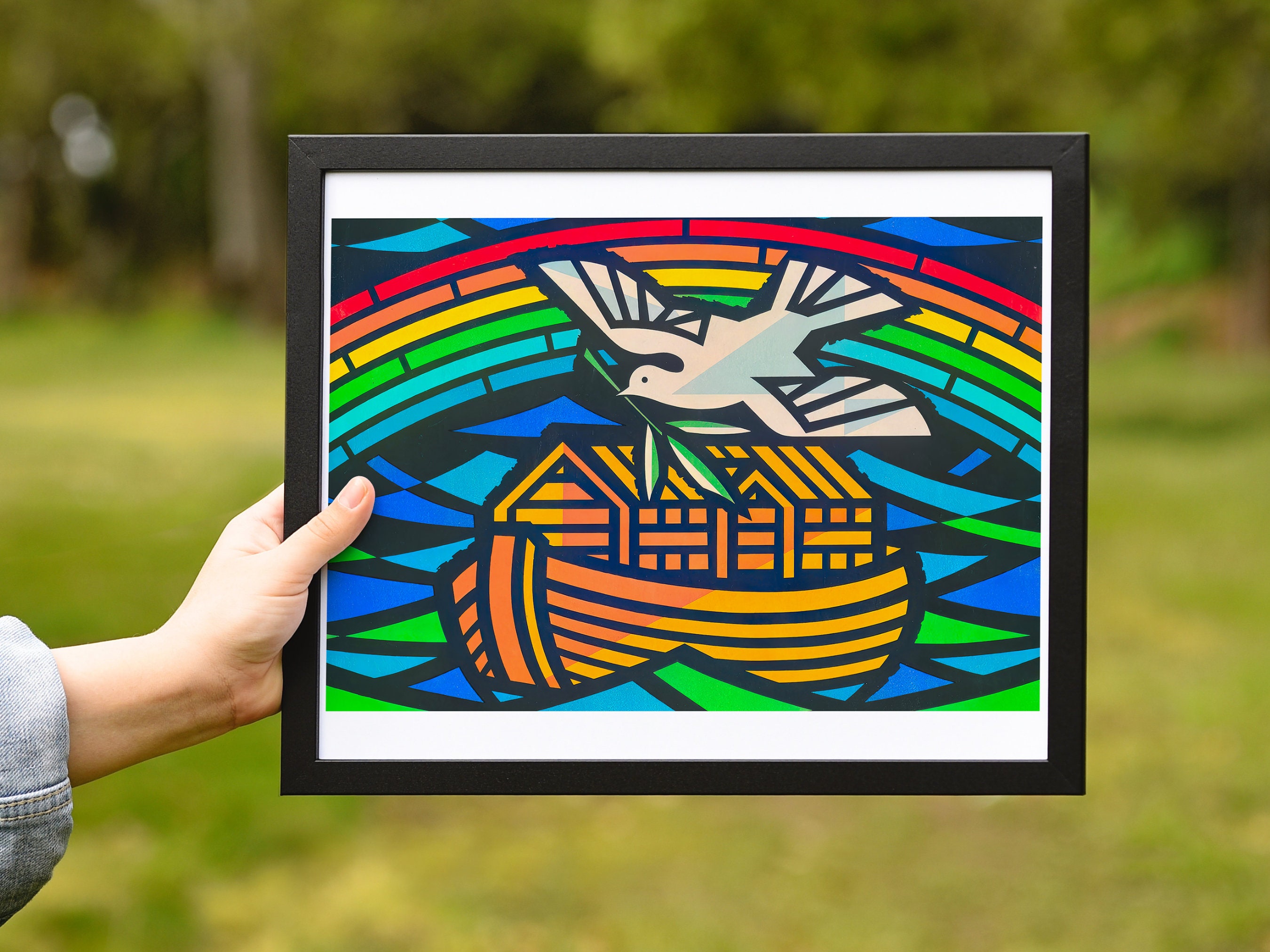 Noah's Ark Painting| Vintage Stained Glass Style Art |religious Modern ...