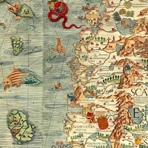 Vintage Scandinavian Sea Map Print | Olaus Magnus Carta Marina 1539 ...