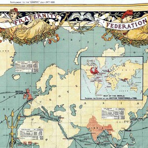 1886 British Empire World Map - Walter Crane Historical Print - Queen ...
