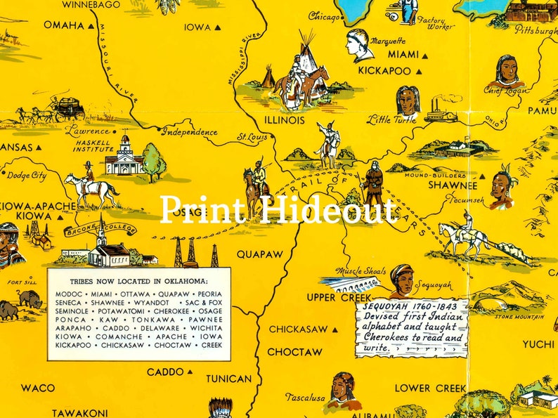 Vintage-inspired Historic Illustrative Map: Native American Indian ...