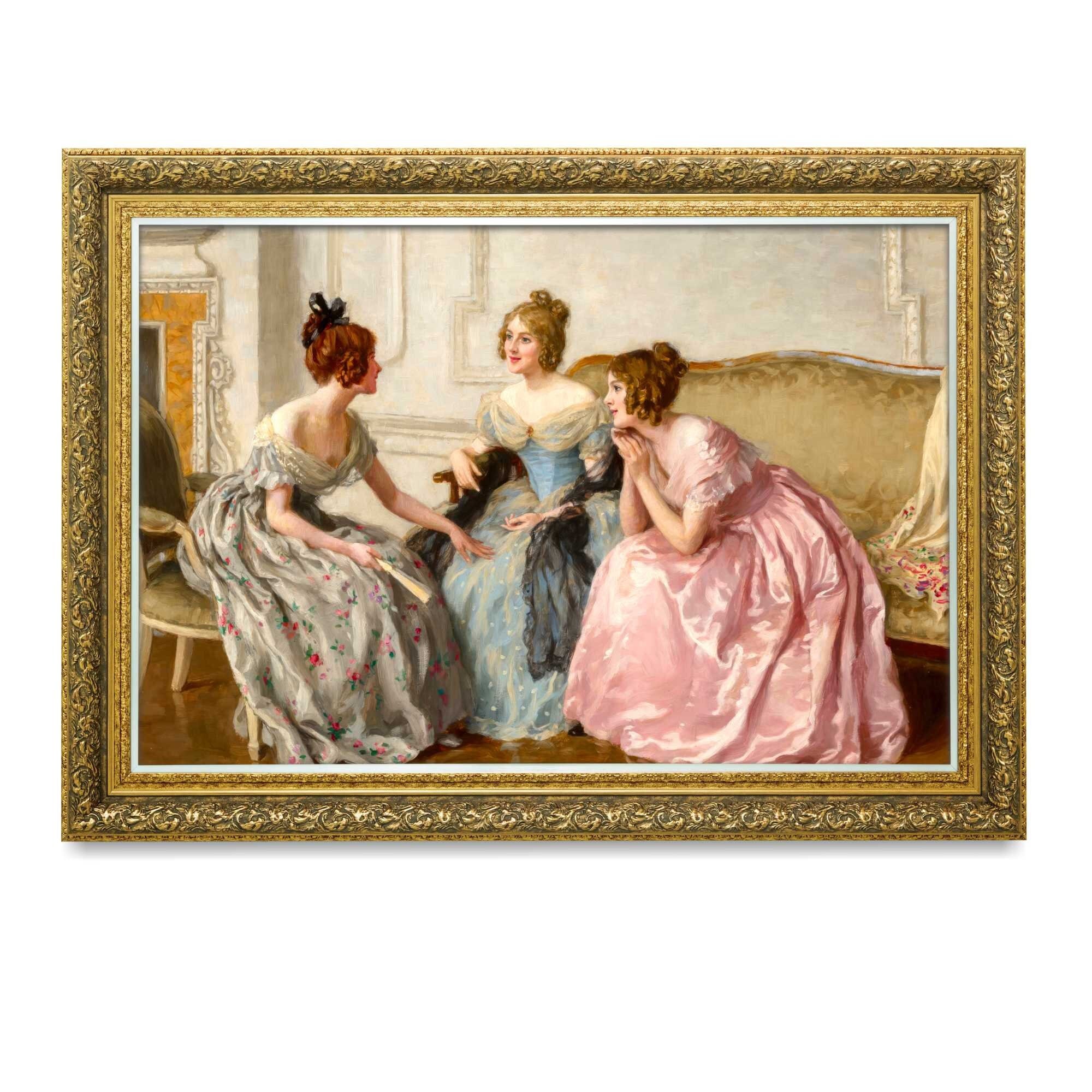 Elegant Victorian Ladies: Vintage Art Print of Three Women Engrossed in ...