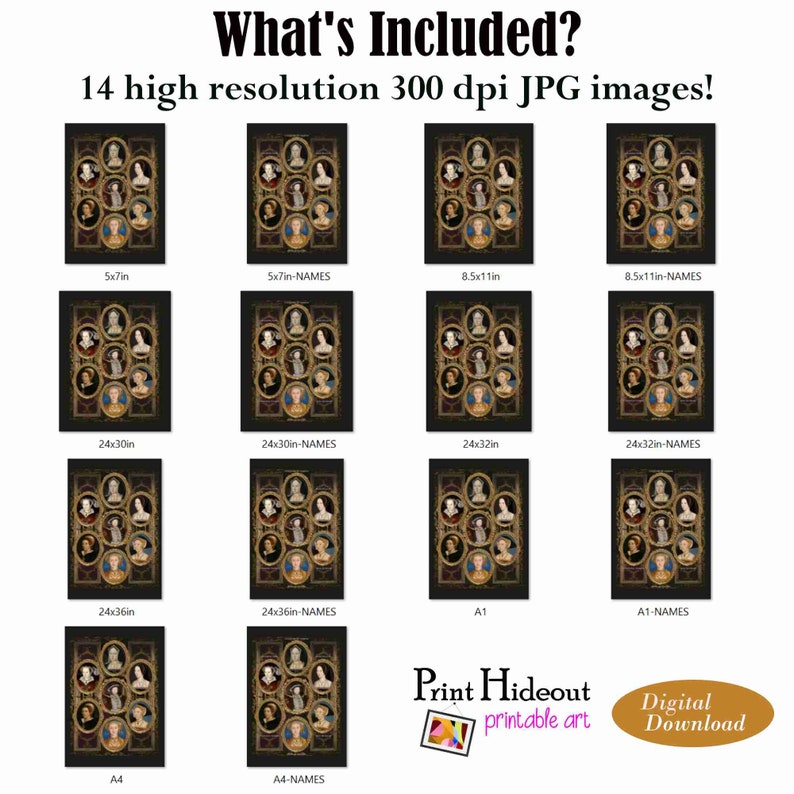 Henry VIII and Six Wives, Tudor Queens, Royal Family History Print - Etsy