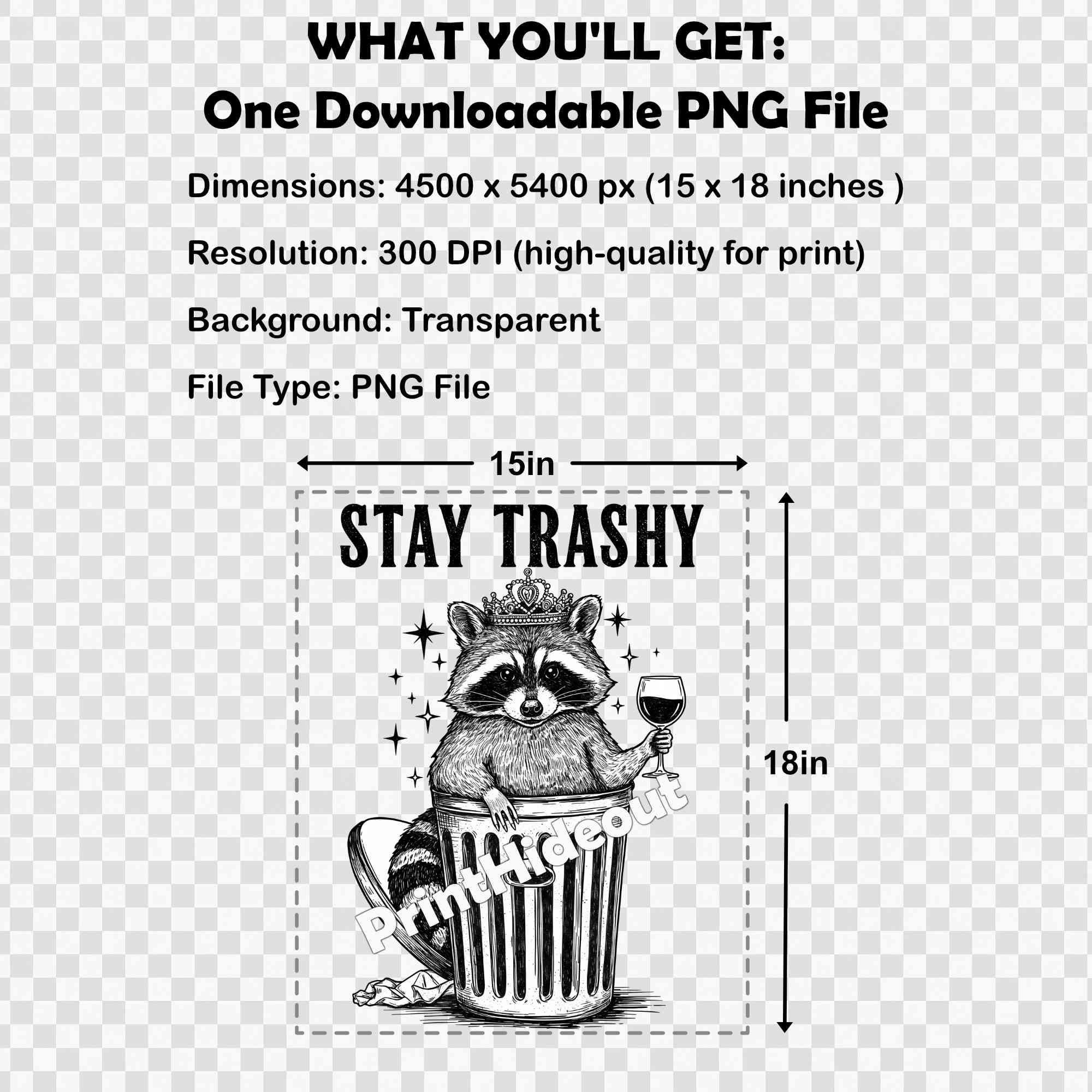 Stay Trashy Raccoon PNG | Trash Panda Clipart | Crown Raccoon Art ...