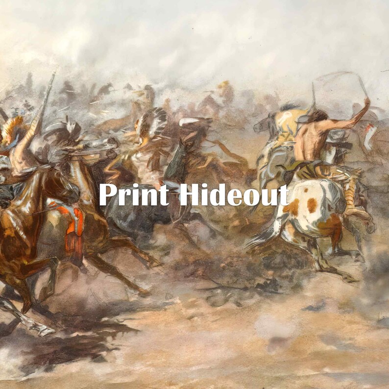 Wild West Print Native American Indian Warriors historic Battle of ...