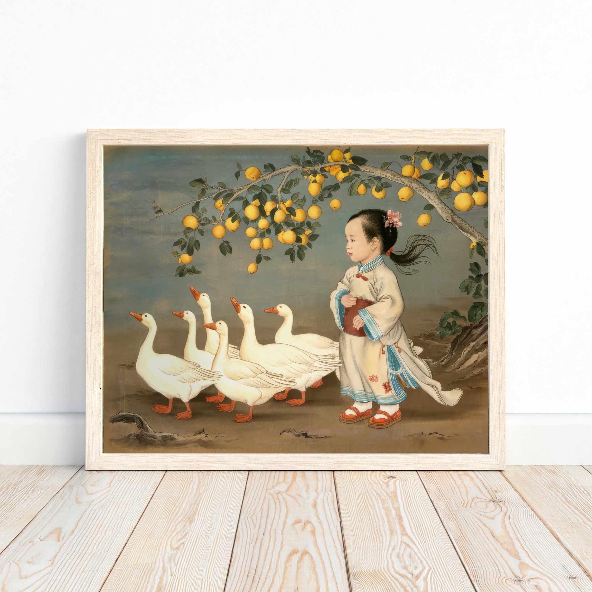 Chinese Girl, Geese and Lemon Tree Art, Instant Download Print, Vintage ...