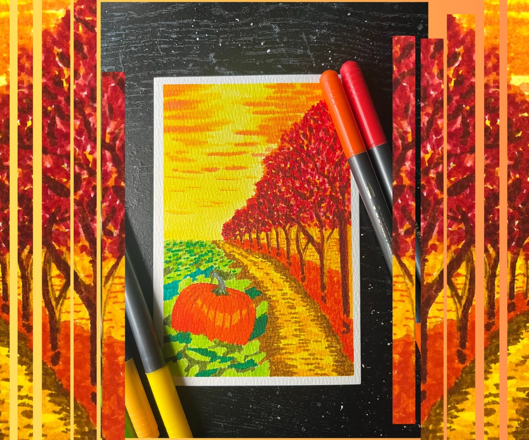 Pumpkin Patch Print Pumpkin Art Fall Art Red Trees - Etsy