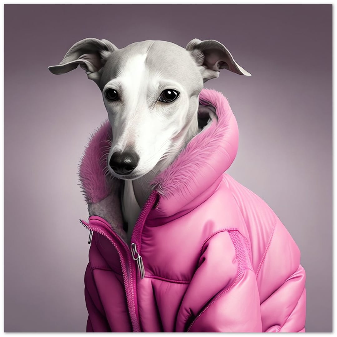 Whippet in a Pink Puffer Jacket Portrait Cool Hipster - Etsy
