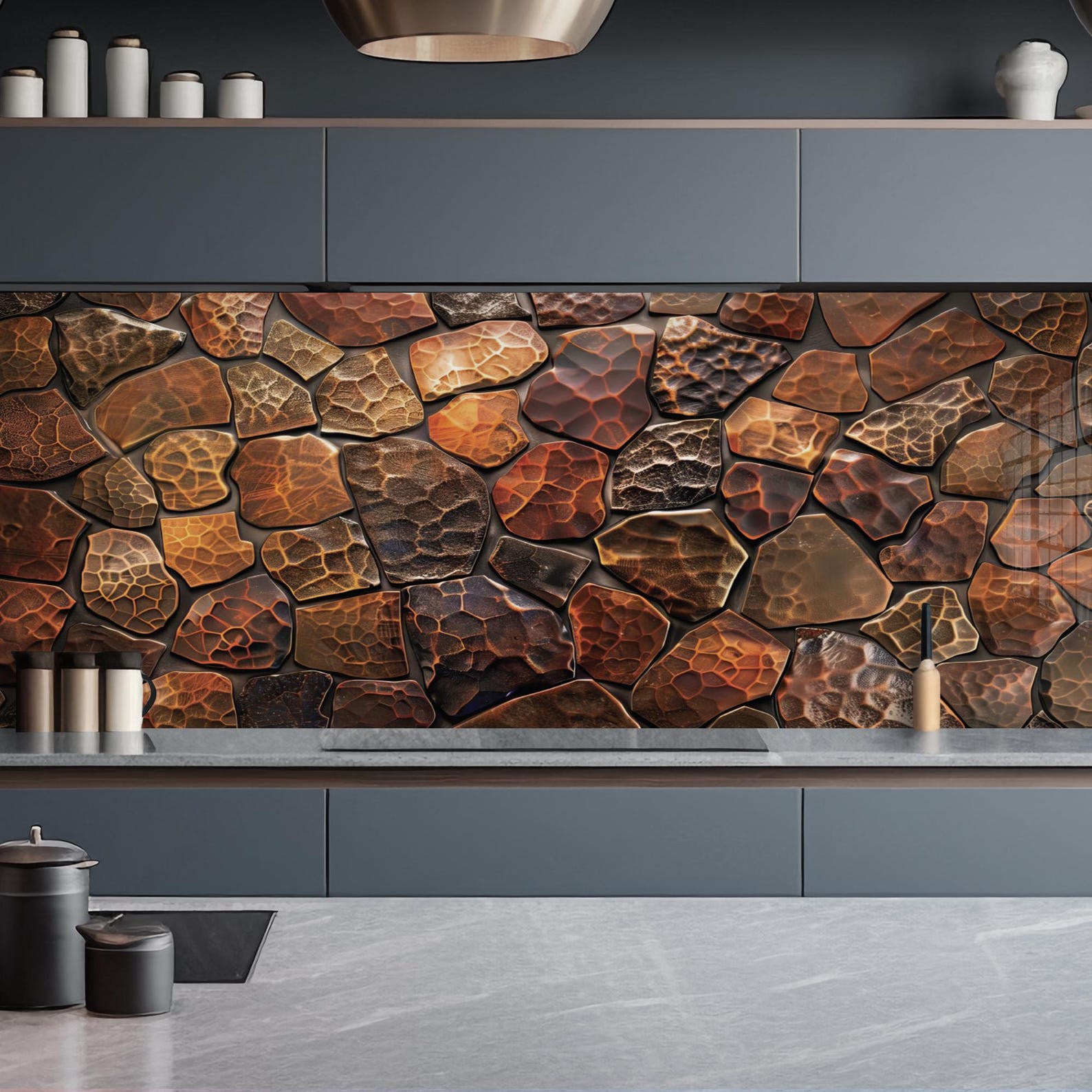 Copper Stone Kitchen Backsplash Tempered Glass, Rustic Bronze Mosaic ...