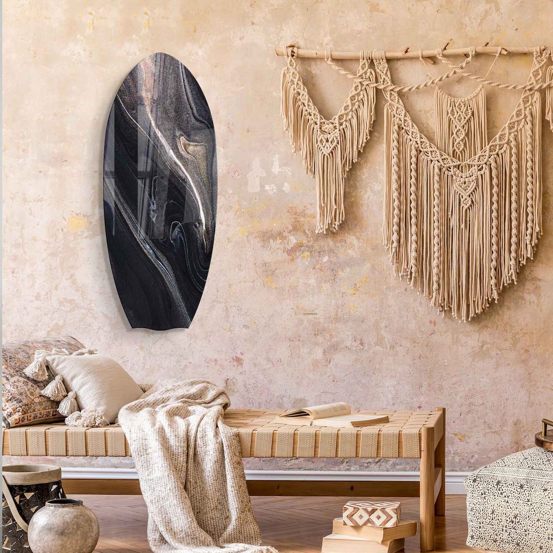 Asymmetrical Wall Art, Irregular Wall Decor, Surfboard Tempered Glass ...
