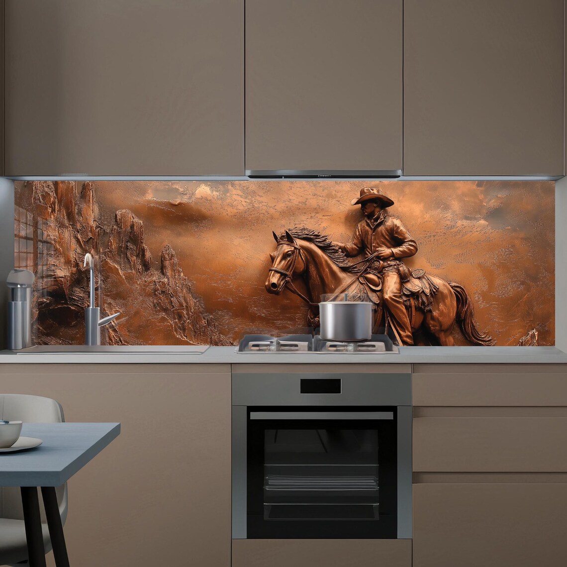 Rustic Western Kitchen Backsplash, Tempered Glass Stove Splashback ...