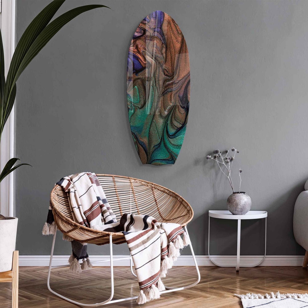 Asymmetrical Wall Art, Irregular Wall Decor, Surfboard Tempered Glass ...