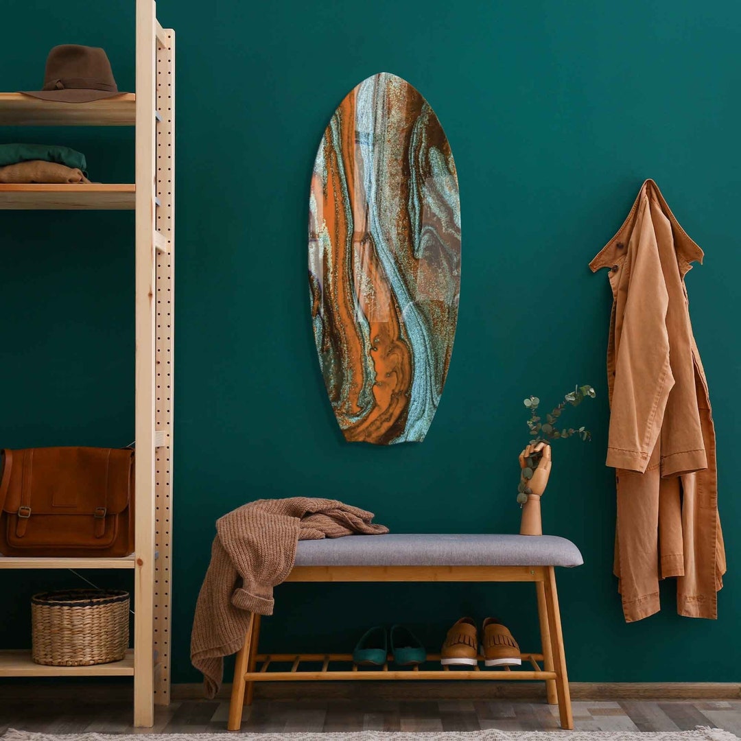 Asymmetrical Wall Art, Irregular Wall Decor, Surfboard Tempered Glass ...