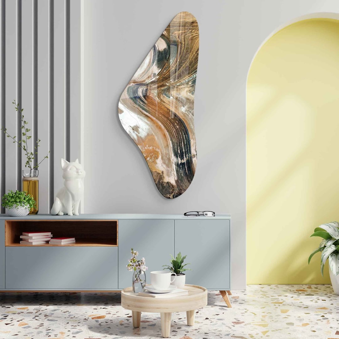 Asymmetrical Tempered Glass Wall Art, Irregular Wall Decor, Aesthetic ...