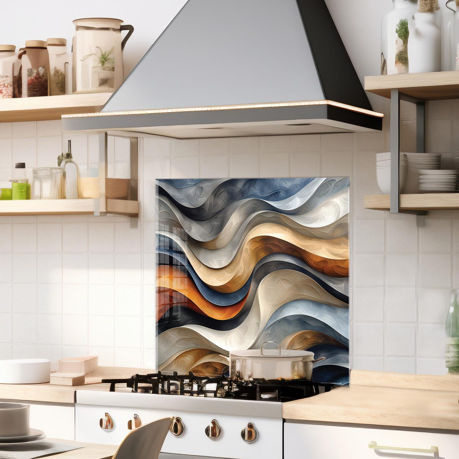 Modern Abstract Glass Backsplash, Tempered Kitchen Splashback Panel ...