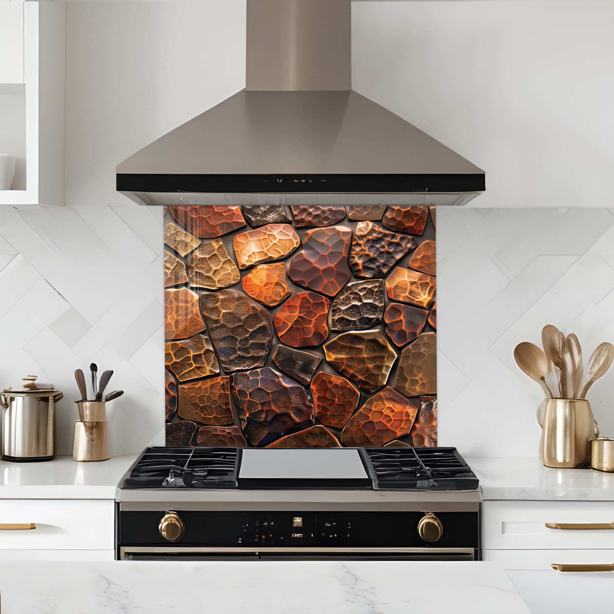 Copper Stone Kitchen Backsplash Tempered Glass, Rustic Bronze Mosaic ...