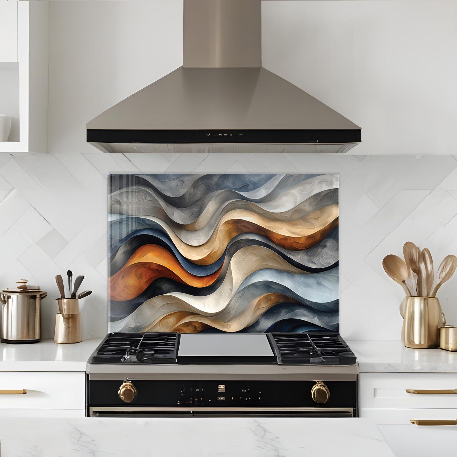Modern Abstract Glass Backsplash, Tempered Kitchen Splashback Panel ...