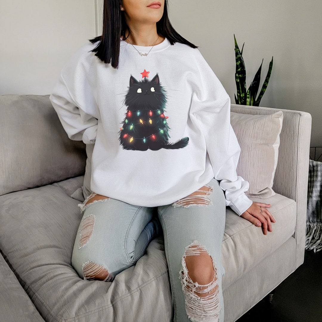 Xmas Black Cat Sweater, Christmas Black Cat Sweatshirt, Black Cat ...