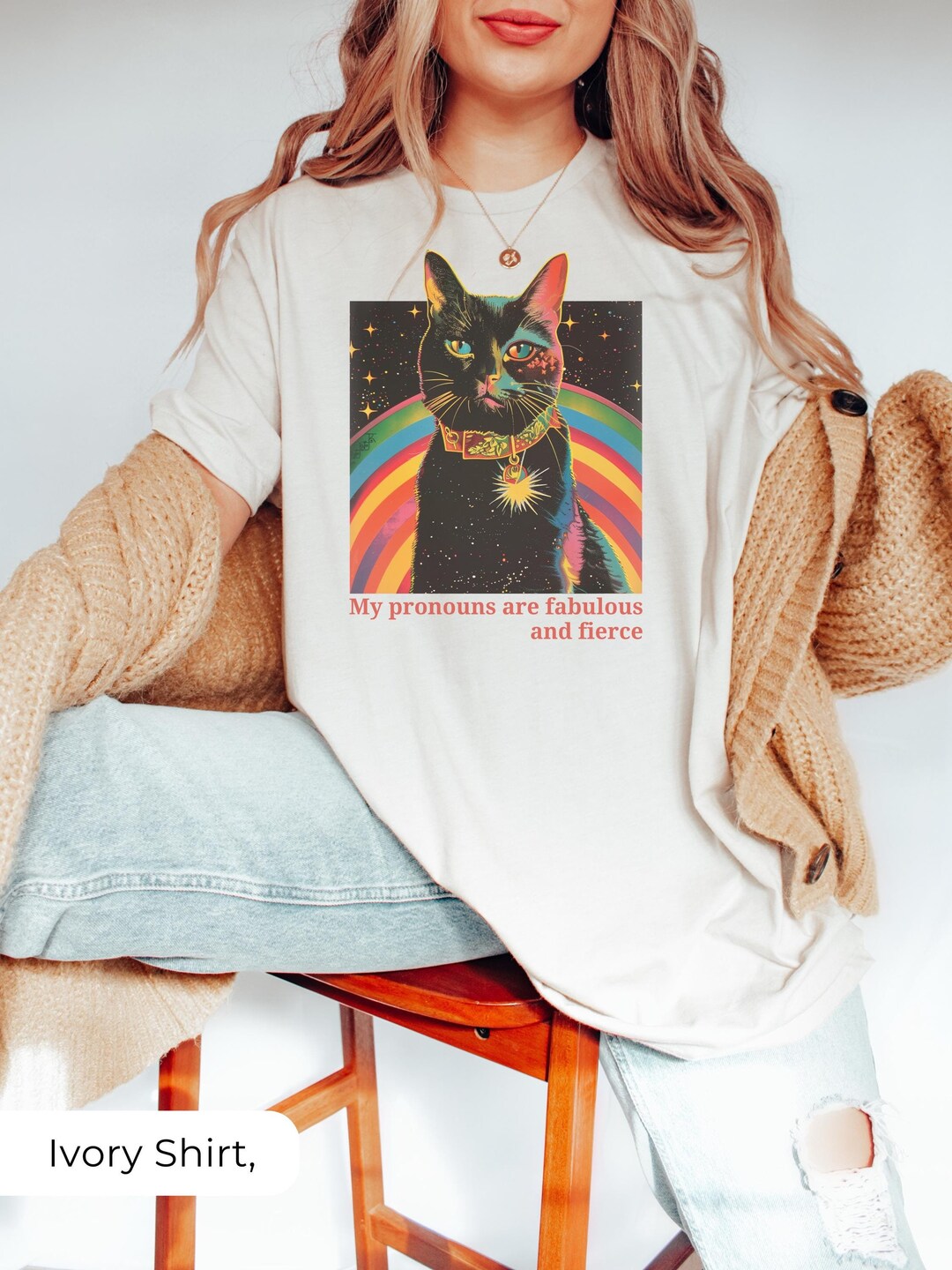 Pride Fierce and Fabulous Pronouns Shirt, Black Cat Shirt, Equality ...