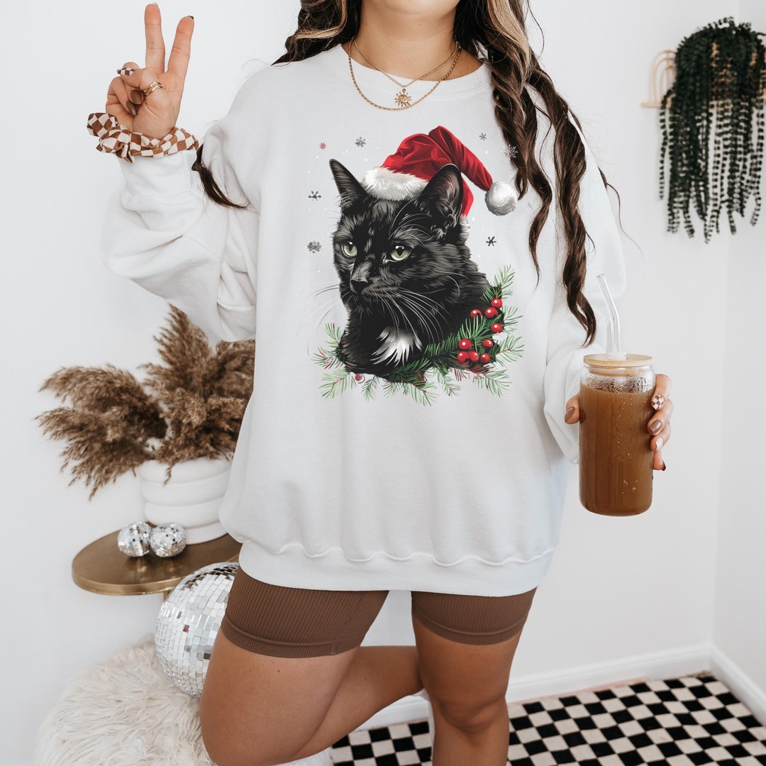 Black Cat Sweater, Cute Christmas Sweatshirt, Cat Christmas Sweatshirt ...