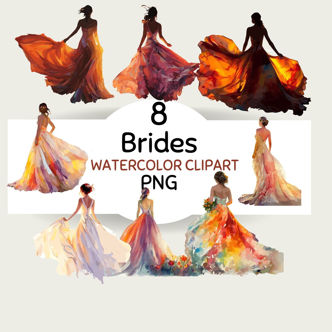 Bride Clipart Watercolor Bridal Shower Dress PNG Bride Back - Etsy