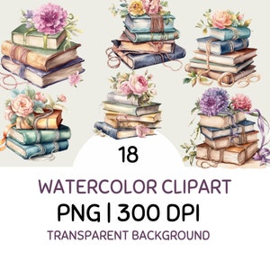 Watercolor Vintage Stack of Books PNG Clipart Old Books Wrapped With ...
