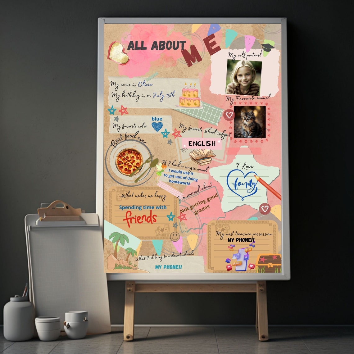 Custom All About Me Personalized Sign for Children, Junk Jornal Themed ...